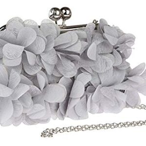 Santimon Women Clutch Kiss Lock Purse HandBags Satin Flower Evening Bags with Removable Strap Grey