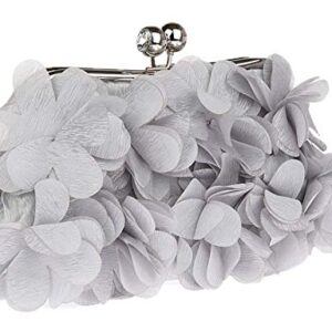 Santimon Women Clutch Kiss Lock Purse HandBags Satin Flower Evening Bags with Removable Strap Grey