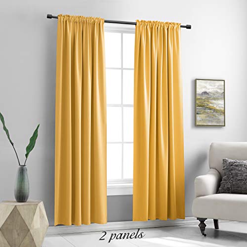 DONREN Gold Yellow Blackout Thermal Insulated Curtain Panels for Bedroom - 2 Panels 84 Inch Length Curtains Room Darkening Rod Pocket Curtain Drapes(42 Wide x 84 Inches Long)