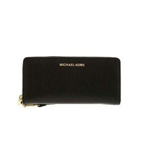 michael kors women’s leather jet set travel zip around continental wallet no size ,scratch-resistant (black)