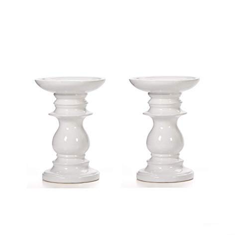 Hosley Set of 2 Ceramic White Pillar Candle Holders 6 Inch High Ideal for LED and Pillar Candles Gifts for Wedding Party Home Spa Reiki Aromatherapy Votive Candle Gardens W5