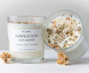 my lumina purification sage lavender candle – smudging chakra balancing healing candle natural soy wax – white sage natural scented purifying candle for aromatherapy