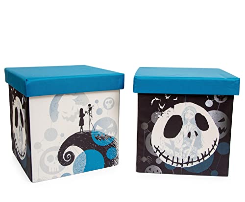 Disney The Nightmare Before Christmas Jack & Sally 15-Inch Storage Bin Cube Organizers, Set of 2 | Fabric Basket Container, Cubby Closet Organizer, Home Decor for Playroom | Gifts and Collectibles