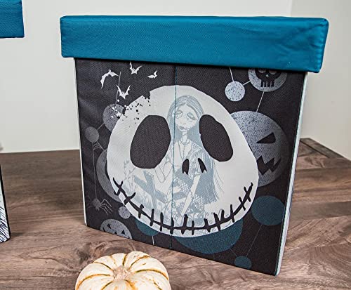 Disney The Nightmare Before Christmas Jack & Sally 15-Inch Storage Bin Cube Organizers, Set of 2 | Fabric Basket Container, Cubby Closet Organizer, Home Decor for Playroom | Gifts and Collectibles