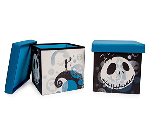 Disney The Nightmare Before Christmas Jack & Sally 15-Inch Storage Bin Cube Organizers, Set of 2 | Fabric Basket Container, Cubby Closet Organizer, Home Decor for Playroom | Gifts and Collectibles