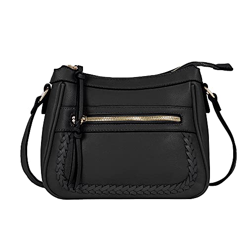 Emperia Elva Small Whipstitch Vegan Leather Crossbody Bags Shoulder Bag Purse Handbags for Women Black