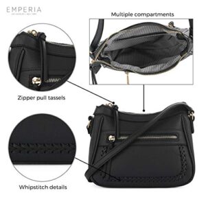 Emperia Elva Small Whipstitch Vegan Leather Crossbody Bags Shoulder Bag Purse Handbags for Women Black