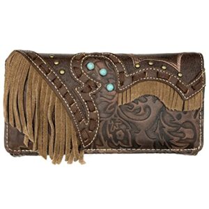 zelris women crossbody wallet turquoise concho suede fringe two tone cowgirl trifold open (western brown)