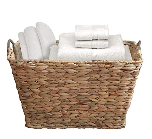 Vintiquewise Water Hyacinth Wicker Large Square Storage Laundry Basket with Handles