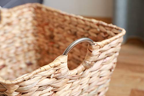 Vintiquewise Water Hyacinth Wicker Large Square Storage Laundry Basket with Handles