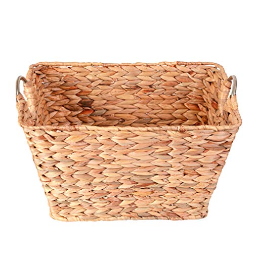 Vintiquewise Water Hyacinth Wicker Large Square Storage Laundry Basket with Handles