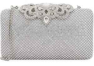 dexmay crystal rhinestone clutch bag diamond crown clasp evening bag bling party purse silver