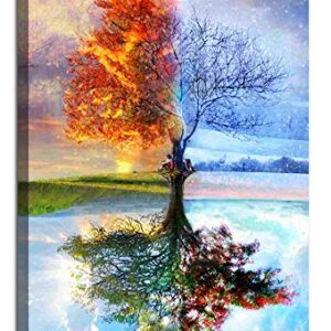 AGCary Four Season Tree of Life Poster with Framed Print Canvas Painting Picture Wall Art for Home Decorations Wall Decor 12 x 16