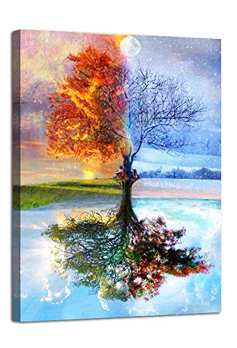 AGCary Four Season Tree of Life Poster with Framed Print Canvas Painting Picture Wall Art for Home Decorations Wall Decor 12 x 16