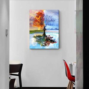 AGCary Four Season Tree of Life Poster with Framed Print Canvas Painting Picture Wall Art for Home Decorations Wall Decor 12 x 16