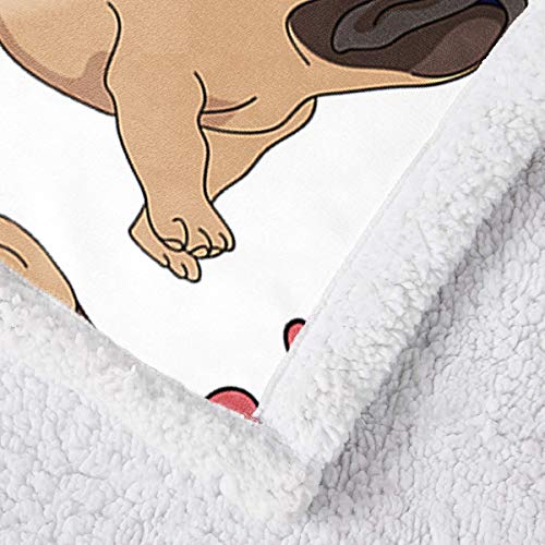 WONGS BEDDING Pug Throw Blanket Twin Cartoon Pug Dog Printed Sherpa Blanket for Kids Adults Soft Fuzzy Microfiber Plush Fleece Throw Blanket for Bed Couch and Travel (Twin Size, 60"x80")