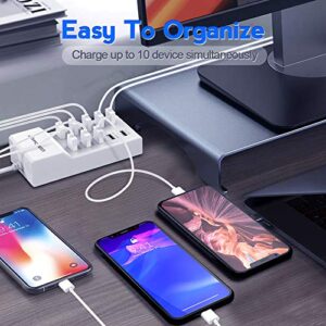 USB Charger USB Charging Station with Rapid Charging Auto Detect Technology Safety Guaranteed 10-Port Family-Sized Smart USB Ports for Multiple Devices Smart Phone Tablet Laptop Computer