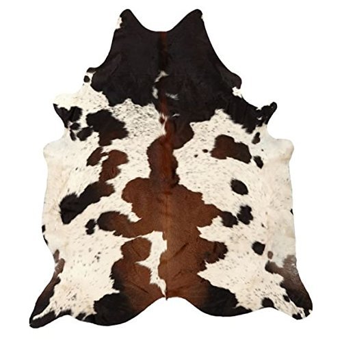 Pure Tricolor Brazilian Cowhide Rug Leather Cow Skin Area Rug Hair on Leather Hide 5 X 5 Approx