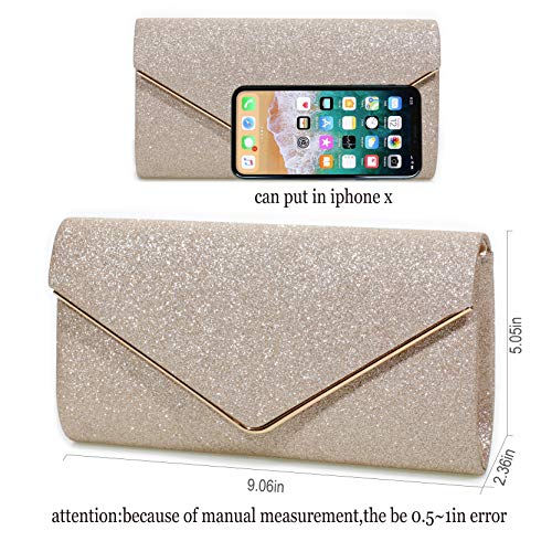 Mansherry Evening Bag Clutch Purses for Women, Ladies Sparkling Party Handbag Wedding Bag Purse Champagne