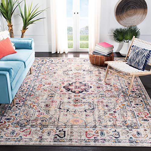 SAFAVIEH Madison Collection 6' x 9' Grey/Blue MAD468F Boho Chic Medallion Distressed Non-Shedding Living Room Bedroom Dining Home Office Area Rug