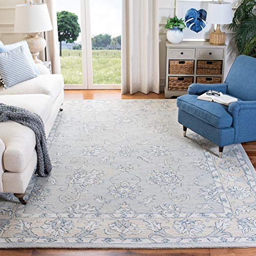 SAFAVIEH Micro-Loop Collection 8' x 10' Blue / Beige MLP535M Handmade Premium Wool Area Rug