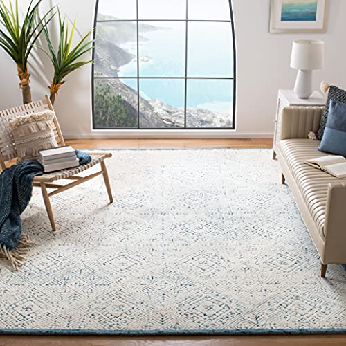 SAFAVIEH Glamour Collection 9' x 12' Blue/Ivory GLM660M Handmade Premium Wool Area Rug