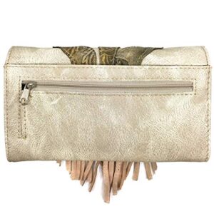 Zelris Western Concho Fringe Lace Two Toned Conceal Carry Hobo Tote Wallet Set (Beige)