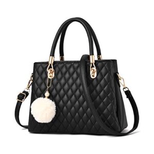 i ihayner womens leather handbags purses top-handle totes satchel shoulder bag for ladies with pompon black