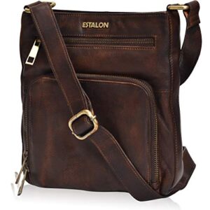 estalon leather crossbody purses for women travel bags small shoulder bag crossover bag for women (coffee)