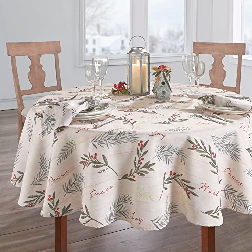 Elrene Home Fashions Holiday Tree Trimmings Fabric Tablecloth, Christmas Tablecloth, 60"X84", Oval