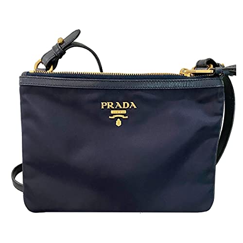 Prada Tessuto Nylon Blue Double Zip Calf Leather Crossbody Bag 1BH046