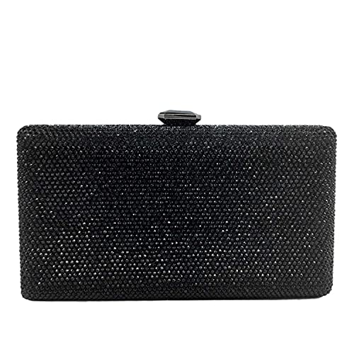 Elegant Women Box Clutch Crystal Evening Bags Wedding Handbags Bridal Purse (Black) Small