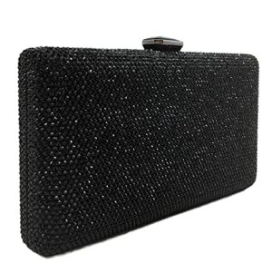 Elegant Women Box Clutch Crystal Evening Bags Wedding Handbags Bridal Purse (Black) Small