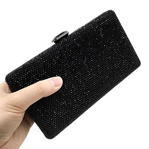 Elegant Women Box Clutch Crystal Evening Bags Wedding Handbags Bridal Purse (Black) Small