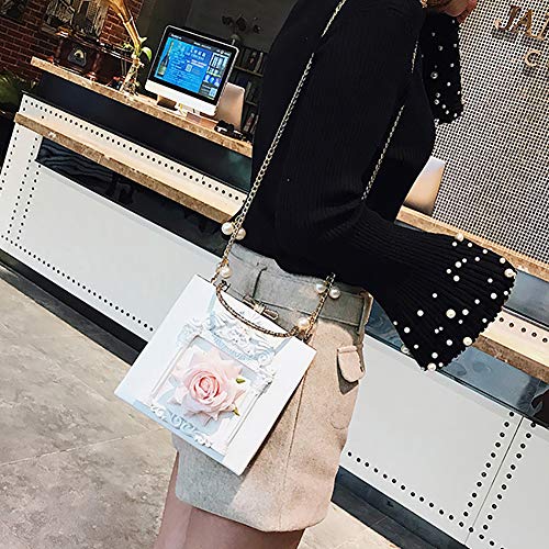 QZUnique Women's 3D Floral Embossed Clutch Evening Bag Bowknot Snaps Crossbody Purse Chain Baroque Shoulder Bag White