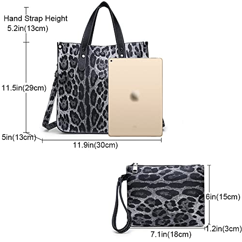 Leopard Print Tote Bag Women Animal Print PU Leather Handbags Ladies Shoulder Bags Totes Purse Clutch Wallet Satchel Style Handbags 2 PCS Set-Brown