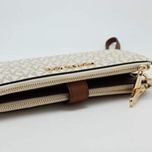 Michael Kors Jet Set Travel Double Zip Wristlet - Signature PVC (Vanilla PVC/Dark Acorn)