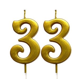 magjuche gold 33rd birthday numeral candle, number 33 cake topper candles party decoration for women or men