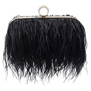 Miuco Women Feather Clutch Purse Shoulder Crossbody Bag Evening Handbags Black