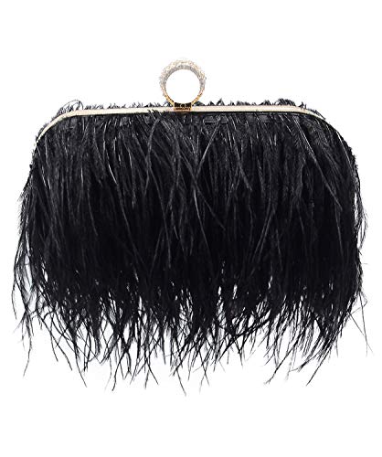 Miuco Women Feather Clutch Purse Shoulder Crossbody Bag Evening Handbags Black