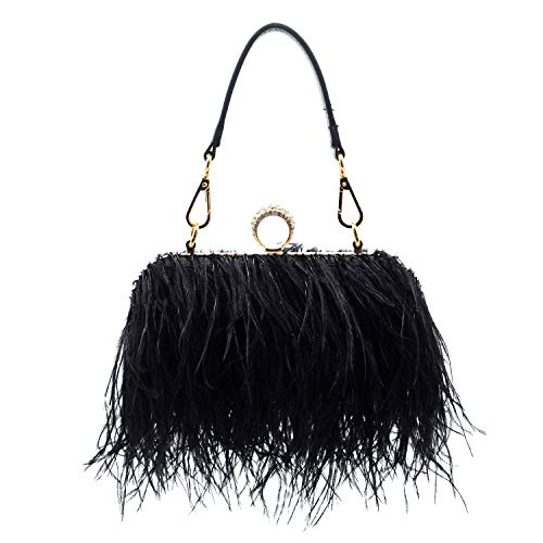 Miuco Women Feather Clutch Purse Shoulder Crossbody Bag Evening Handbags Black