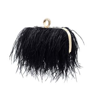 Miuco Women Feather Clutch Purse Shoulder Crossbody Bag Evening Handbags Black