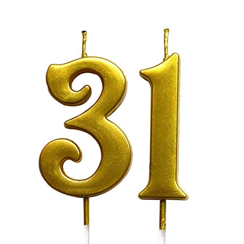 MAGJUCHE Gold 31st Birthday Numeral Candle, Number 31 Cake Topper Candles Party Decoration for Women or Men