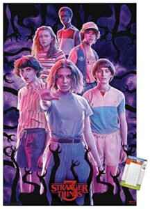 trends international netflix stranger things: season 3 – group wall poster, 22.375″ x 34″, poster & mount bundle