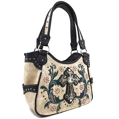 Zelris Western Cross Daisy Flower Women Conceal Carry Tote Handbag Purse Set (Ivory Beige)