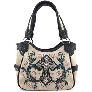 Zelris Western Cross Daisy Flower Women Conceal Carry Tote Handbag Purse Set (Ivory Beige)