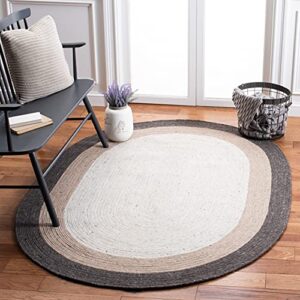 safavieh braided collection 4′ x 6′ oval charcoal/ivory brd903h handmade country cottage reversible wool entryway foyer living room bedroom kitchen area rug