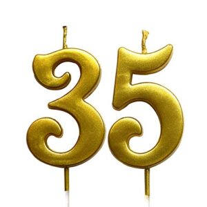 gold 35th birthday numeral candle, number 35 cake topper candles party decoration for women or men