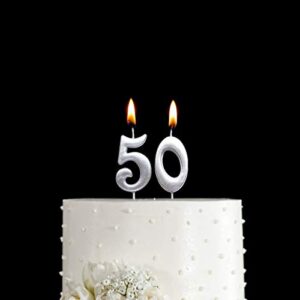 MAGJUCHE Silver 50th Birthday Numeral Candle, Number 50 Cake Topper Candles Party Decoration for Women or Men