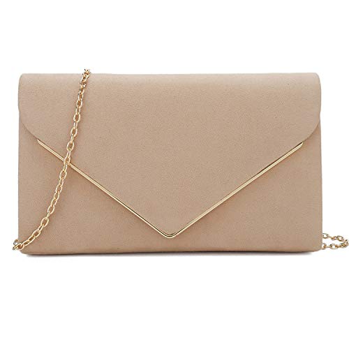 CHARMING TAILOR Faux Suede Clutch Bag Elegant Evening Purse for Wedding/Prom/Black-tie Events (Nude)